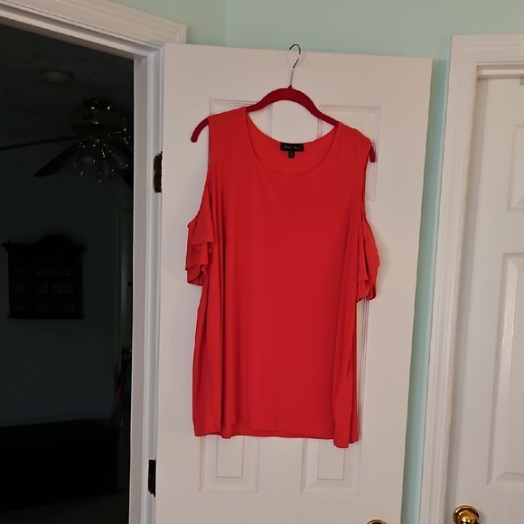 Slinky Brand | Tops | Slinky Brand Red Cutout Blouse | Poshmark